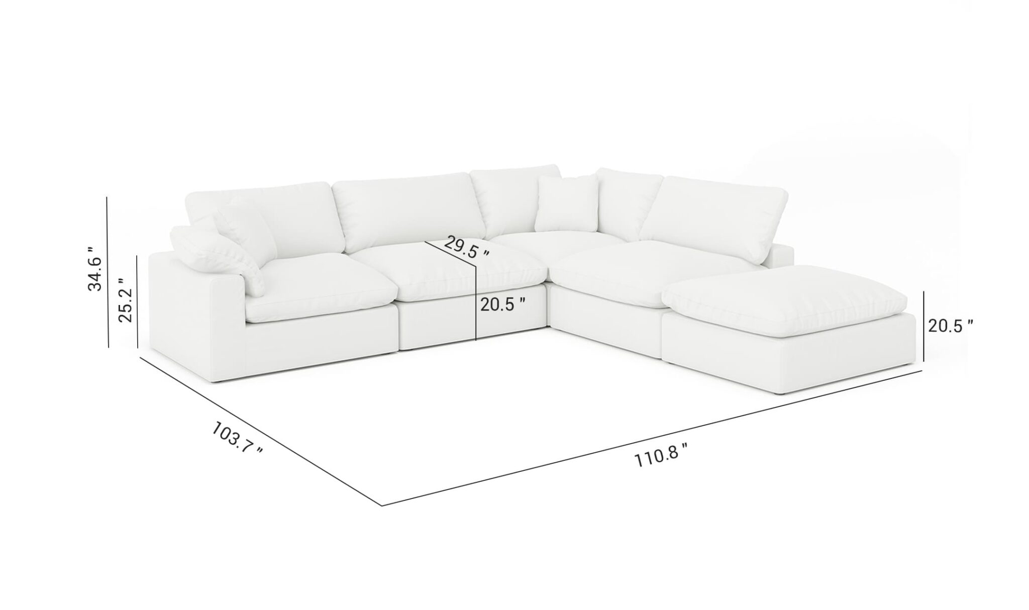 Nubes Cloud Classic 5-Piece Modular Sofa Includes Ottoman - Intuition Decor